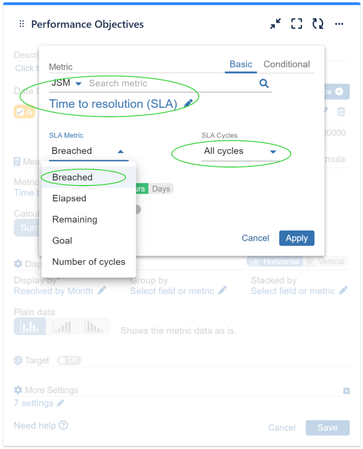 Report on SLA Metrics in Jira with Performance Objectives app